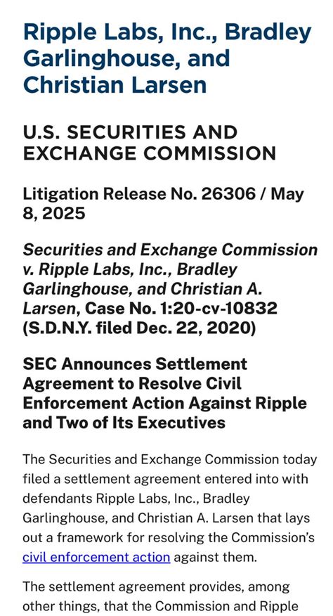 SEC And Ripple Settle XRP Lawsuit With 50 Million Payment Dropping Appeals Pending Court