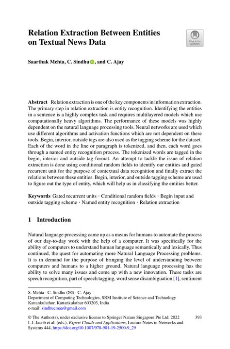 Pdf Relation Extraction Between Entities On Textual News Data