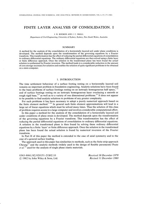 Pdf Finite Layer Analysis Of Consolidation Ii