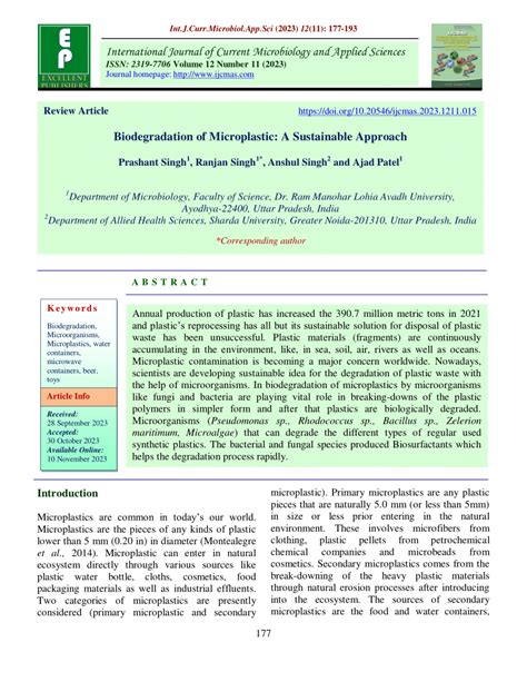 Pdf Biodegradation Of Microplastic A Sustainable Approach