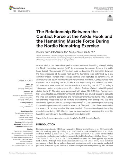 Pdf The Relationship Between The Contact Force At The Ankle Hook And The Hamstring Muscle