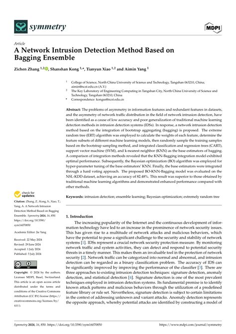 pdf a network intrusion detection method based on bagging ensemble