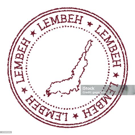 Lembeh 섬 지도를 가진 둥근 고무 도장 원형 텍스트와 별 벡터 일러스트 레이 션과 빈티지 빨간 여권 스탬프 Lembeh에
