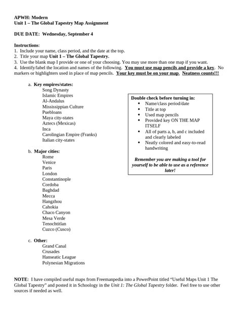 Map Assignment Unit 1 2020 21 Pdf Middle Ages