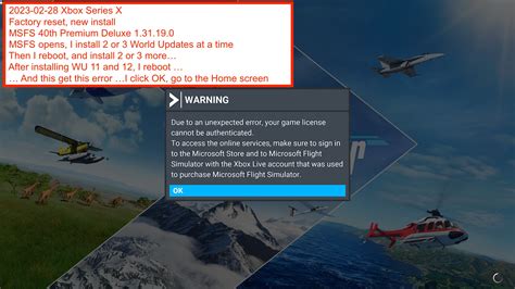 Your Game Licence Cannot Be Authenticated Xbox X MSFS Premium Deluxe Page User Interface