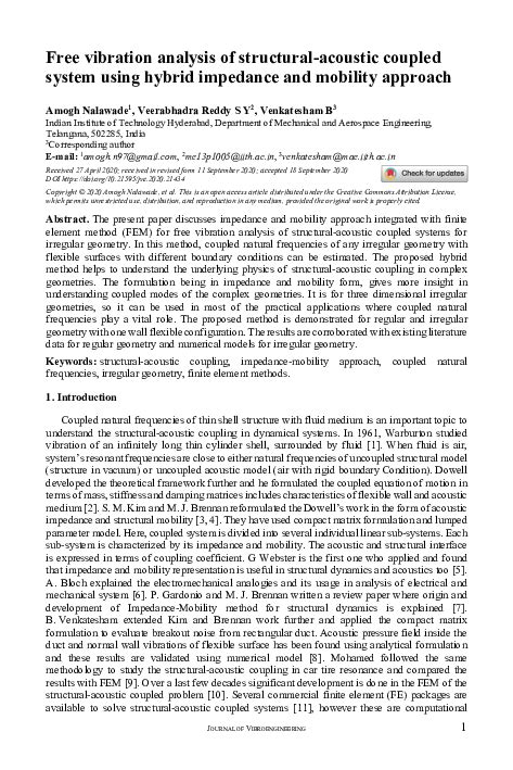 Pdf Free Vibration Analysis Of Structural Acoustic Coupled System Using Hybrid Impedance And