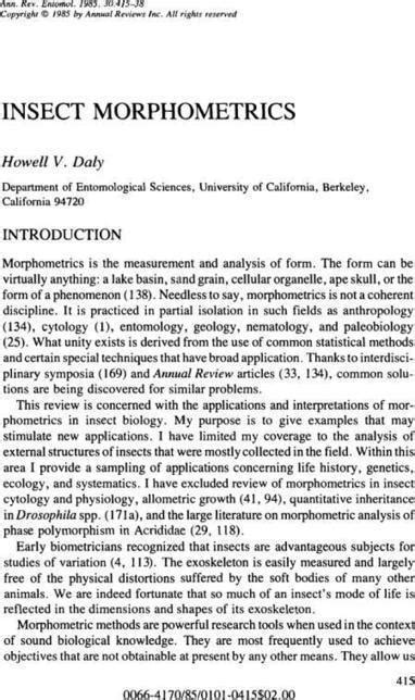 Insect Morphometrics Annual Review Of Entomology 301415 Xyom Clic