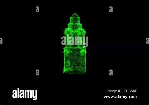 3d Oriental Tower Rotates On Black Background Object Dissolved Green