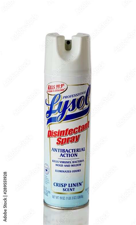 Lysol Logo On Spray Can Isolated On White Background With Reflection