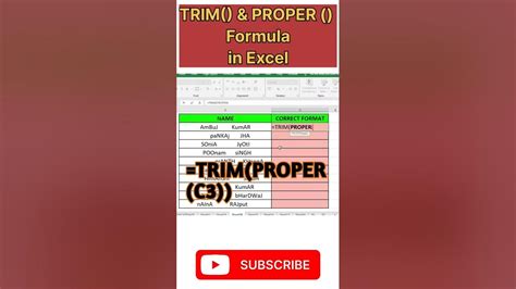 Trim And Proper Formula In Excelexcelformulaexcelexceltutorialshortsexcelfunctionviral