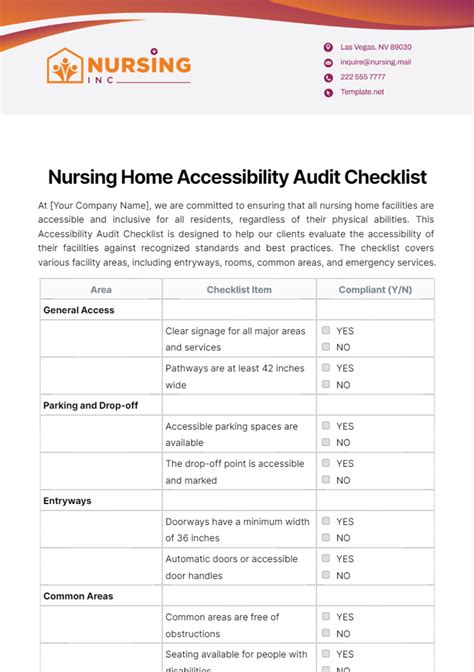 Free Nursing Home Accessibility Audit Checklist Template To Edit Online