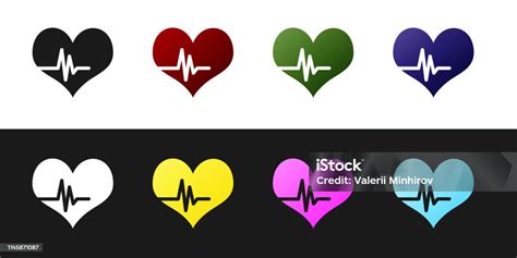 설정 심 박수 아이콘 흑백 배경에 고립 하트 비트 기호입니다 심장 박동 아이콘입니다 심전도 아이콘입니다 벡터 일러스트 건강관리와 의술에 대한 스톡 벡터 아트 및 기타 이미지