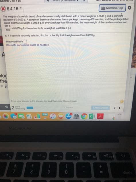 Solved Score 0of T Pt 6 4 16 Question Help The Weights Of