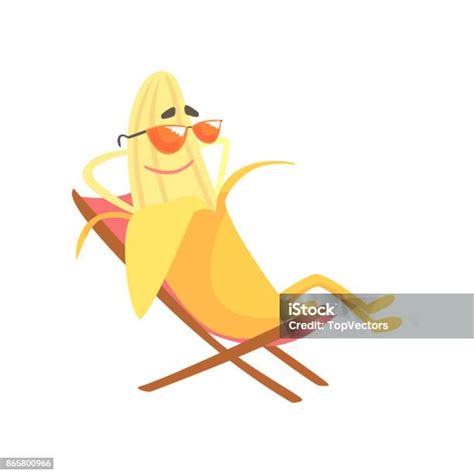 행복 한 바나나는 긴의 자에 앉아서 즐기고 나머지 만화 재미 있는 과일 캐릭터 벡터 일러스트 레이 션 과일에 대한 스톡 벡터 아트 및 기타 이미지 Istock