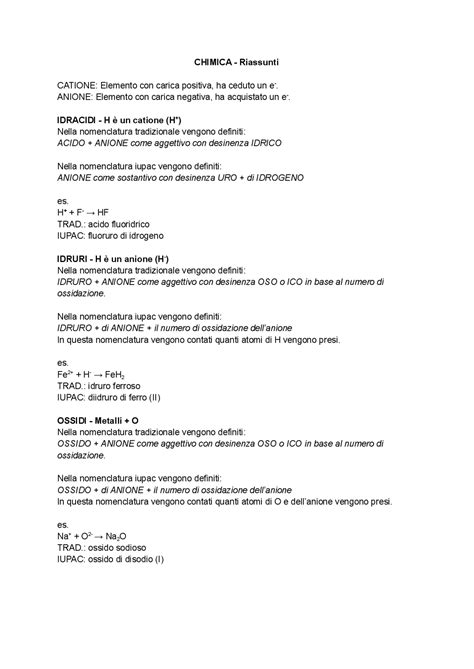 Nomenclatura Chimica Schemi E Mappe Concettuali Di Chimica Docsity