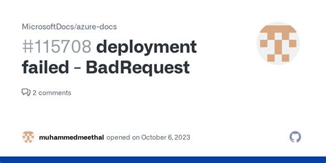 Deployment Failed Badrequest · Issue 115708 · Microsoftdocsazure Docs · Github