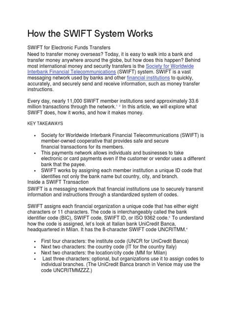 How The Swift System Works Pdf Clearing Finance Financial Services