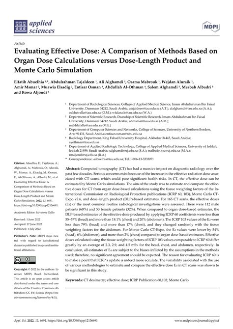 Pdf Evaluating Effective Dose A Comparison Of Methods Based On Organ Dose Calculations Versus