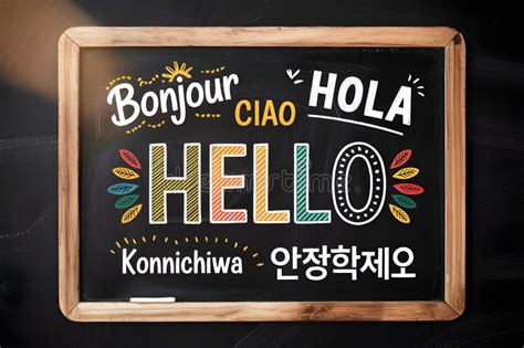 Blackboard Showing Hello In Different Languages Promoting Multilingualism Stock Illustration