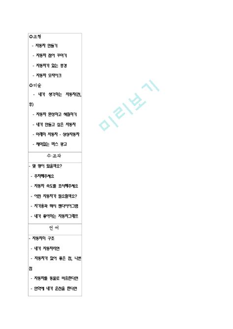 자동차 프로젝트 교육계획안 창의활동지 월간교육계획안 교통기관 도구와 기계 주제선정의 이유 주요개념 주제망 자동차의 종류 교통안전 신호등 횡단보도