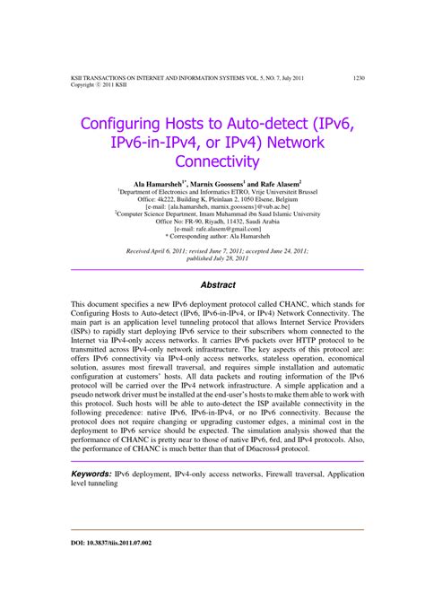 Pdf Configuring Hosts To Auto Detect Ipv6 Ipv6 In Ipv4 Or Ipv4