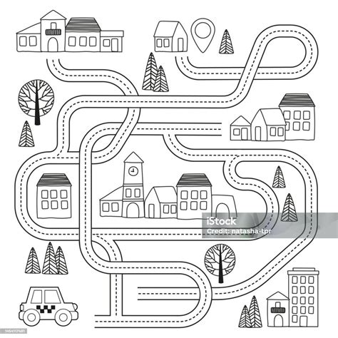 차량과 얽힌 도로가 있는 미로 게임 택시가 목적지에 도달하도록 도와주세요 색칠하기 책 페이지 0명에 대한 스톡 벡터 아트 및 기타 이미지 Istock