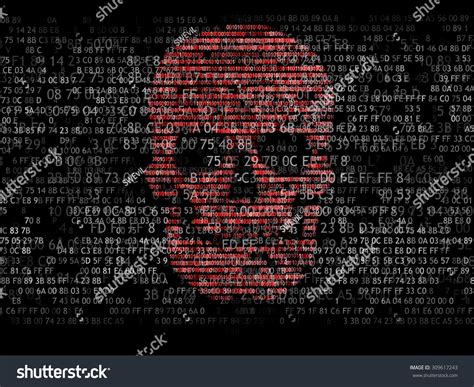Concept Computer Security Skull Hexadecimal Code Stock Illustration