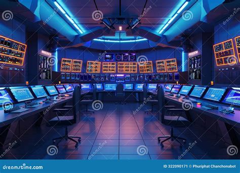 A Computer Room With Neon Lights And A Chair In The Middle With