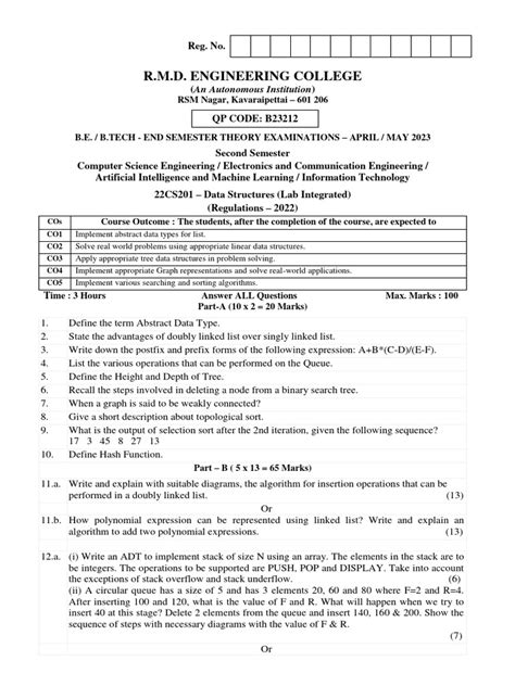 22cs201 Data Structures Lab Integrated 1 Pdf Computing Algorithms