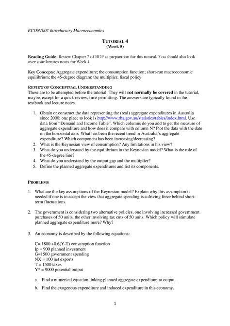 tutorial 04 week 5 questions 1 econ1002 introductory macroeconomics tutorial 4 week 5