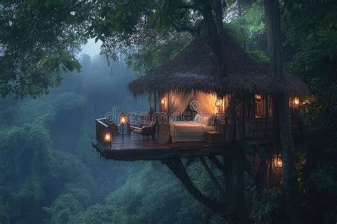 A Small Wooden Treehouse Surrounded By Tall Trees And Foliage Suitable For Use As A Background