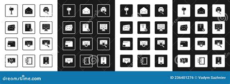 Set Envelope With Magnifying Glass And Check Mark Mail Box Monitor Envelope And Document
