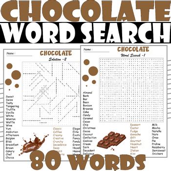 Chocolate Word Search Puzzle All About Chocolate Word Search Activities