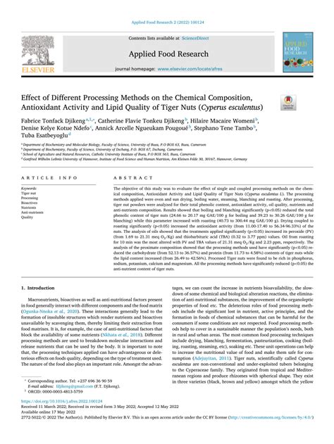 Pdf Effect Of Different Processing Methods On The Chemical Composition Antioxidant Activity