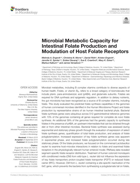 Pdf Microbial Metabolic Capacity For Intestinal Folate Production And Modulation Of Host