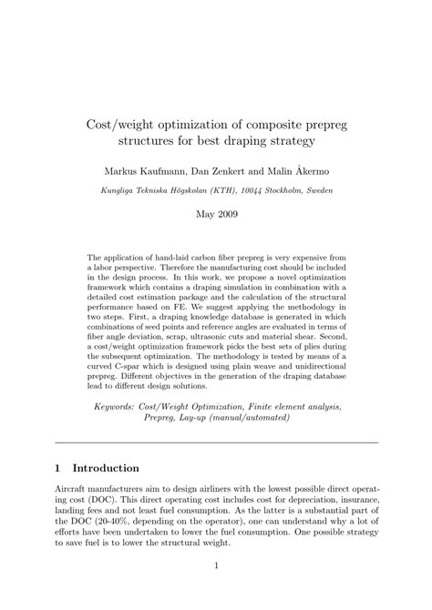 Pdf Costweight Optimization Of Composite Prepreg Structures For Best Draping Strategy