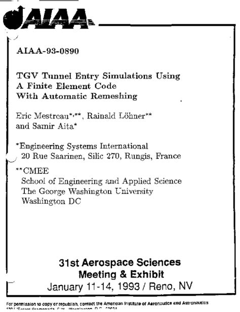 Pdf Tgv Tunnel Entry Simulations Using A Finite Element Code With