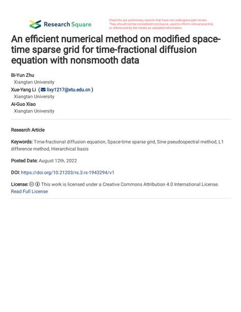 PDF An Efficient Numerical Method On Modified Space Time Sparse Grid