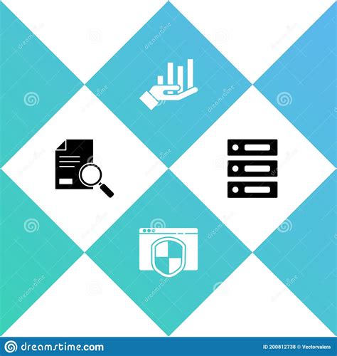 set document with search browser shield pie chart infographic and