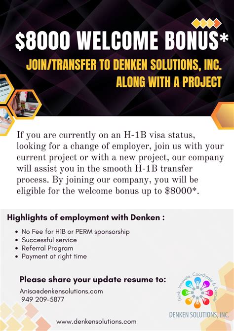 Anisa Mohammad On Linkedin Denkensolutionsinc Withtransferproject Bonus H1 Cfbr