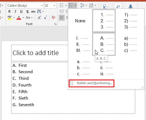Bullets And Numbering Change The Numbered List Style In PowerPoint Presentations Glossary