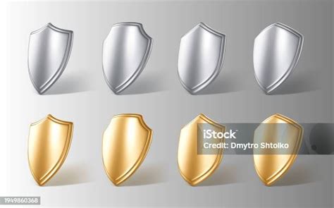 3d 사실적인 강철과 황금 보호 방패 세트 안전한 보호의 개념 벡터 3d 일러스트 0명에 대한 스톡 벡터 아트 및 기타 이미지 0명 강철 공란 Istock