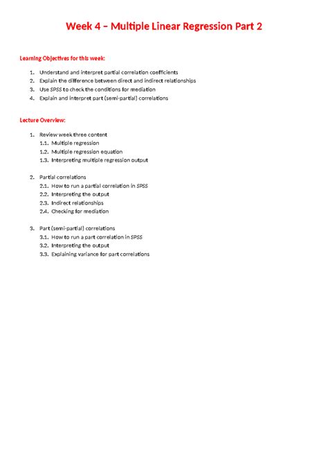 Week 4 Multiple Regression Pt 2 Handout Week 4 Multiple Linear