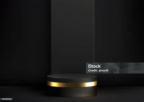 럭셔리한 인테리어 컨셉 3d 사실적인 검정색과 금색 연단 쇼케이스 벡터 일러스트레이터 모형 강단에 대한 스톡 벡터 아트 및 기타 이미지 Istock