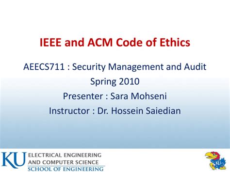 Ieee And Acm Code Of Ethics Security Management Presentation