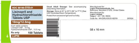 Lisinopril Hctz Tab 10 125mg 100 Bottle Merit Pharmaceutical