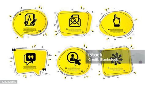 사용자 거부 문자 및 알고리즘 아이콘 세트 손 견적 거품 및 다목적 표지판을 클릭합니다 벡터 직원에 대한 스톡 벡터 아트 및