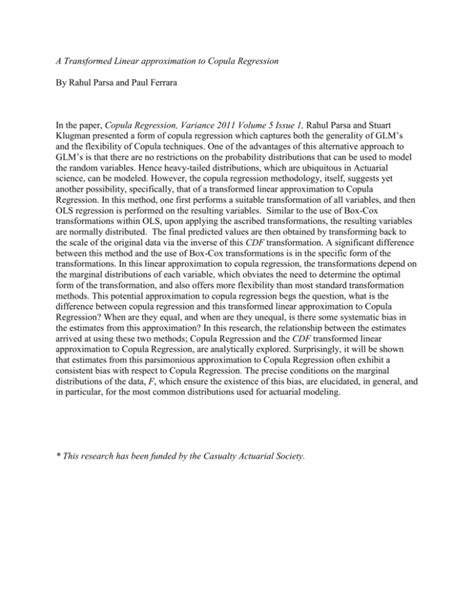 A Transformed Linear Approximation To Copula Regression By