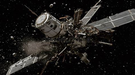 Satellite Breaking Apart After Collision In Space Debris Field Stock Illustration Illustration