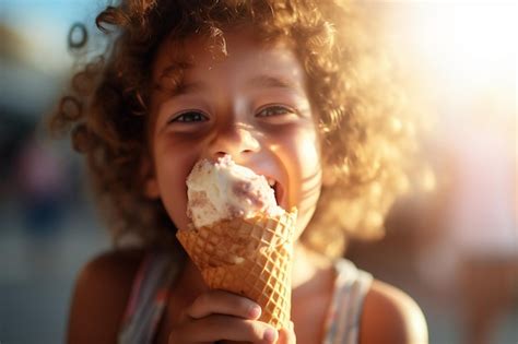Premium Ai Image A Girl Enjoying An Ice Cream Generative Ai